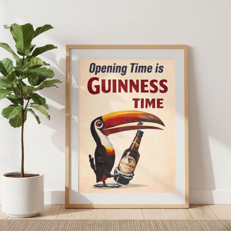 Opening Time is Guinness Time Poster, Vintage Toucan Beer Print, Irish ...