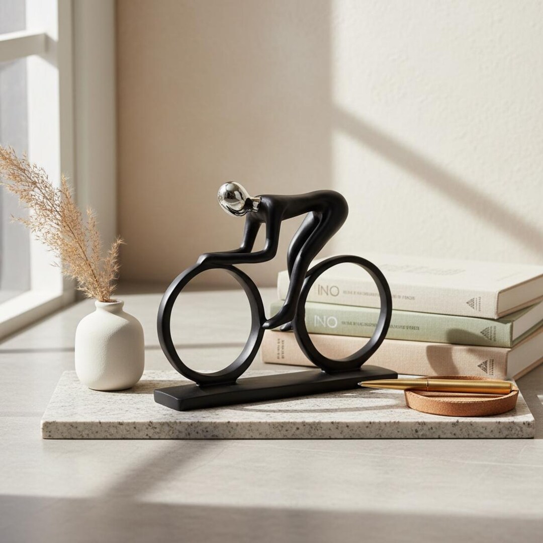 Modern Cyclist Figurine | Abstract Bicycle Rider Statue | Minimalist ...