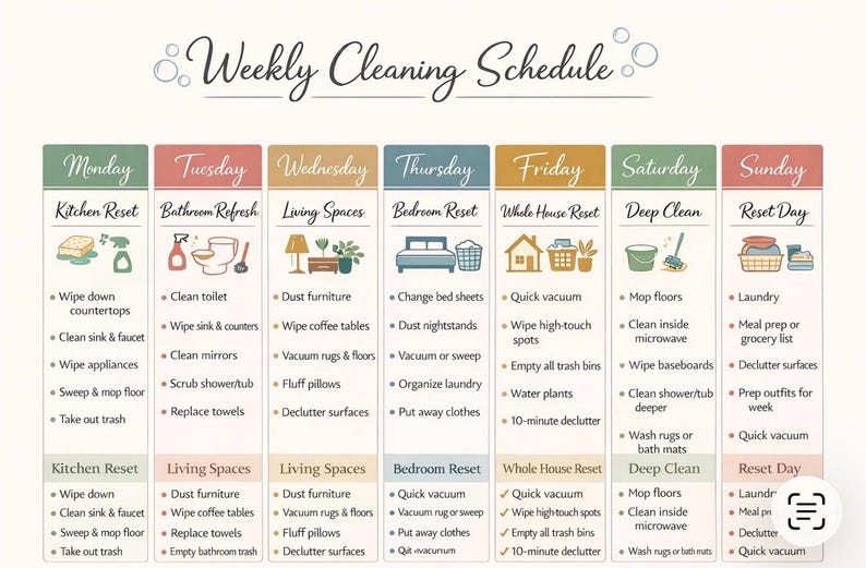 Printable Weekly Cleaning Schedule - Etsy