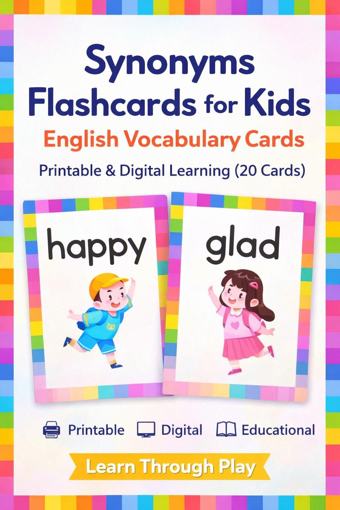 Synonyms Flashcards for Kids | English Vocabulary Cards | Printable ...