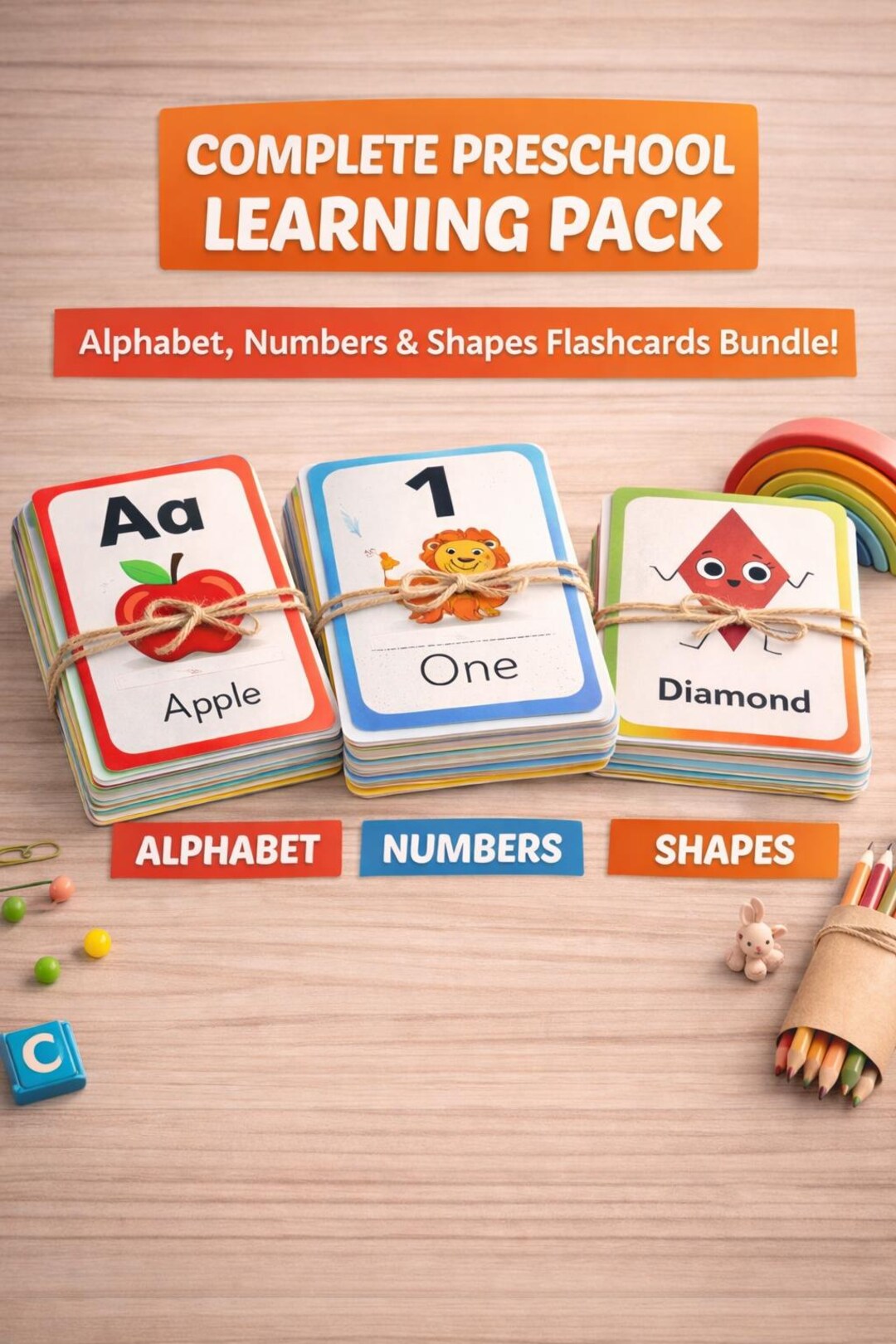 Preschool Learning Flashcards Bundle | Alphabet, Numbers & Shapes ...