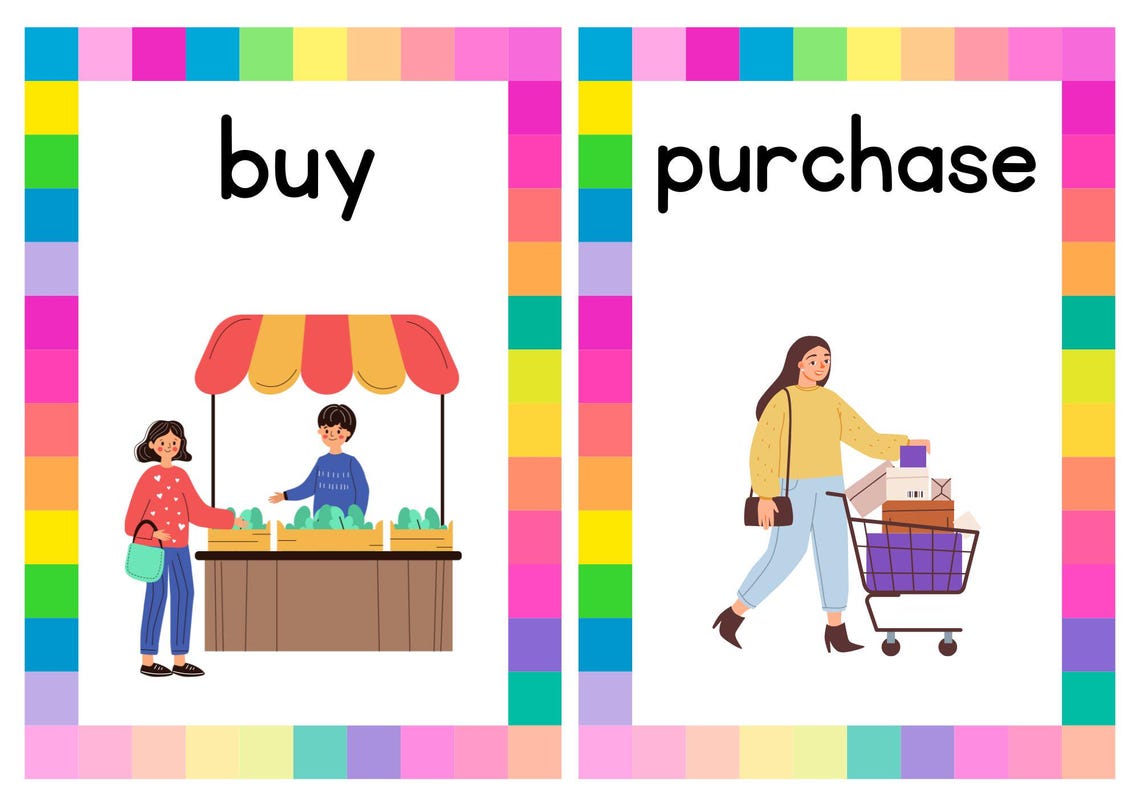 Synonyms Flashcards for Kids | English Vocabulary Cards | Printable ...