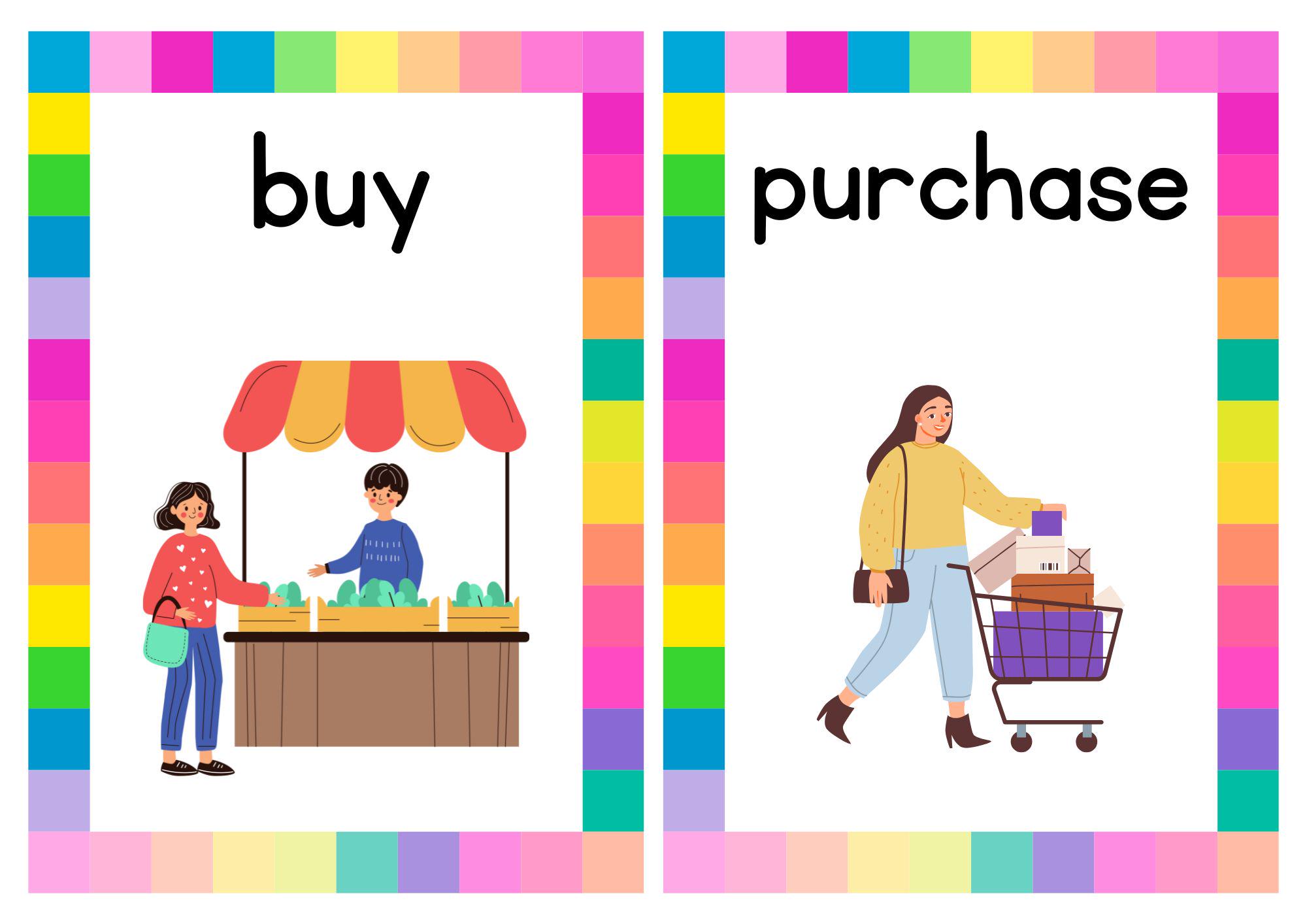 Synonyms Flashcards for Kids | English Vocabulary Cards | Printable ...