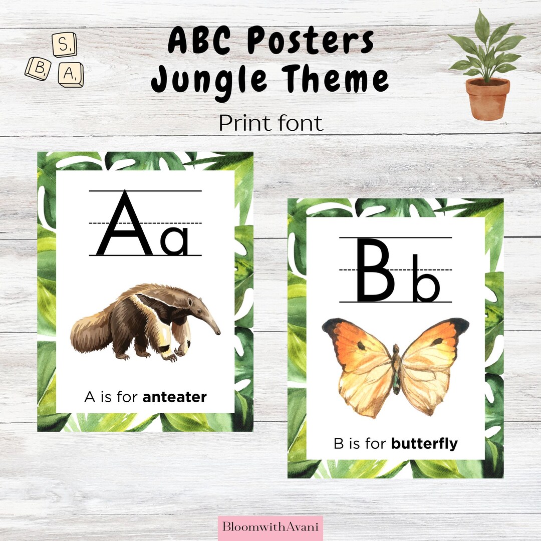 Watercolor Jungle Animals Alphabet Poster | ABC Nursery Decor (digital ...
