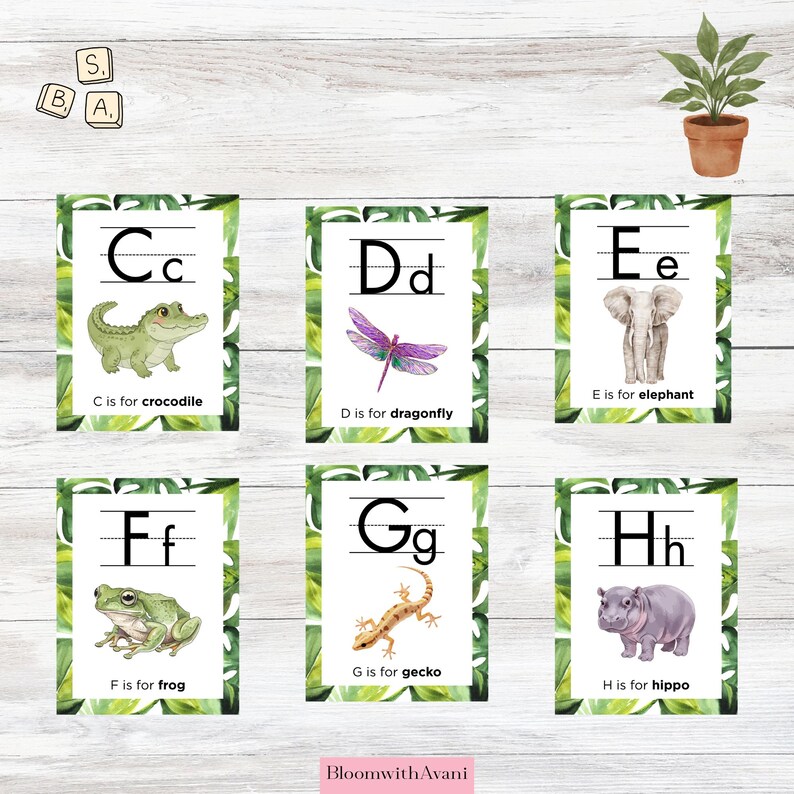 Watercolor Jungle Animals Alphabet Poster | ABC Nursery Decor (digital ...