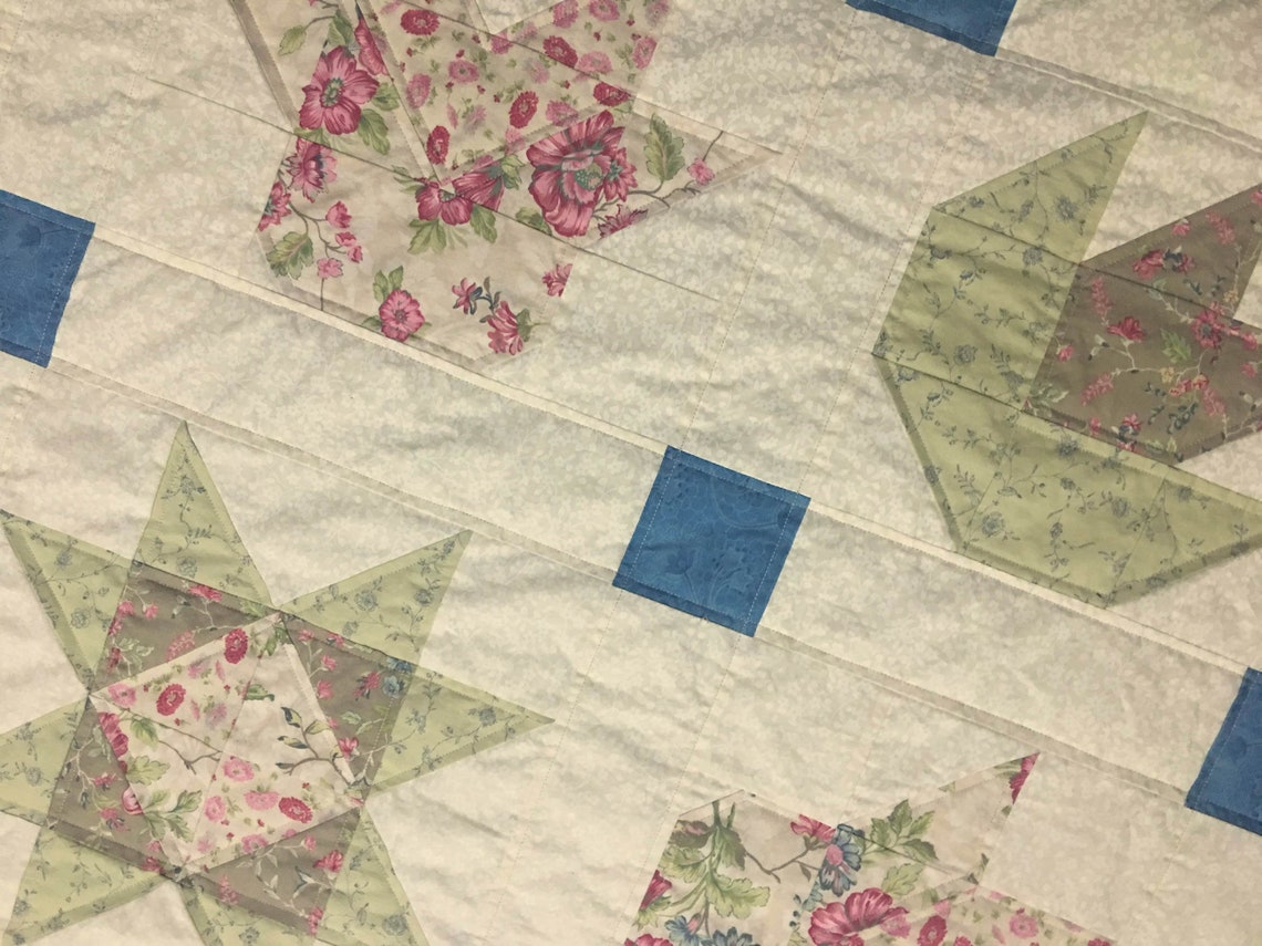 Stars and Tulips Quilt, Flower Quilt, Romantic Quilt, Floral Quilt ...