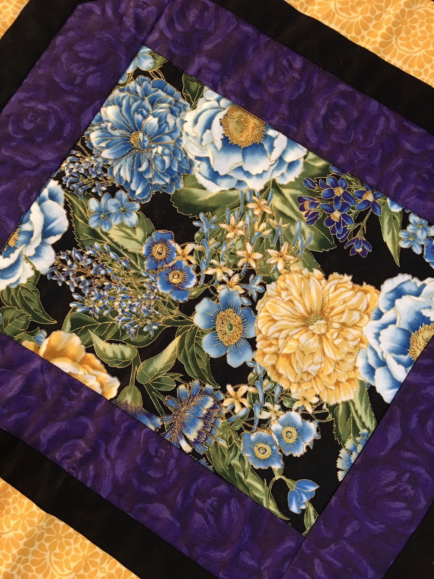 Floral Panel Quilt Yellow Flower Quilt Blue Flower Quilt - Etsy 日本