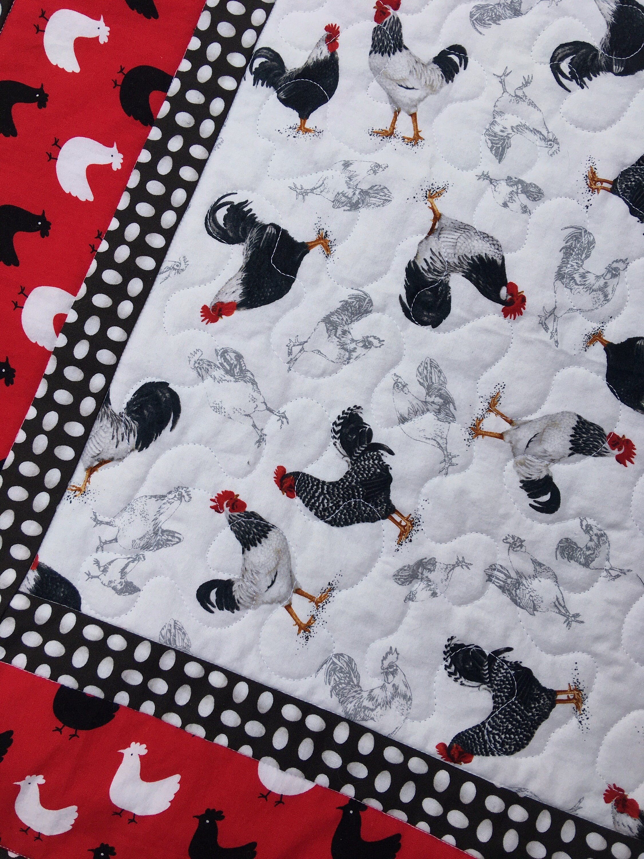 Chicken Table Topper, Rooster Table Topper, Chicken Quilt, Red White ...