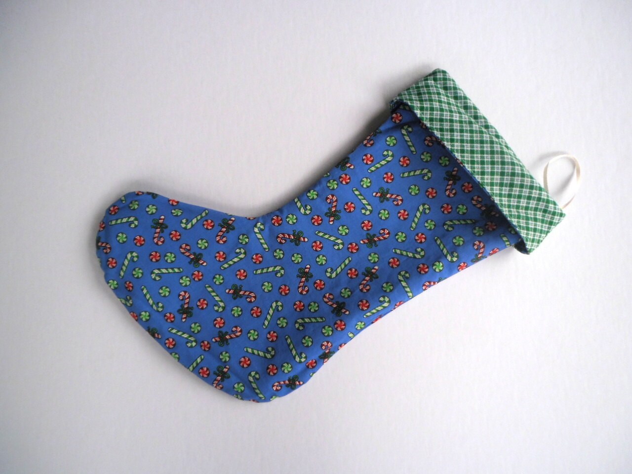 Candy Cane Stocking, Christmas Stocking, Green Plaid Christmas Stocking ...