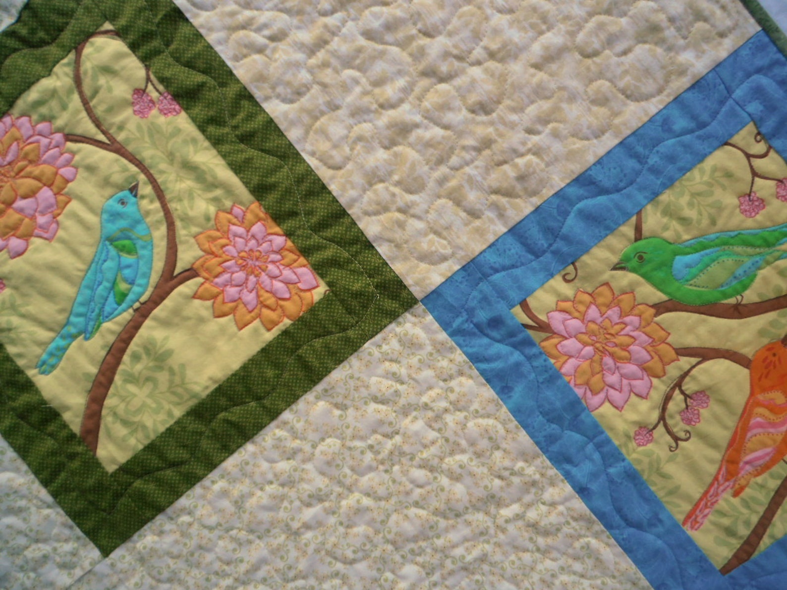 Springtime Bird Quilt, Bird Panel Quilt, Colorful Bird Quilt, Bird and ...