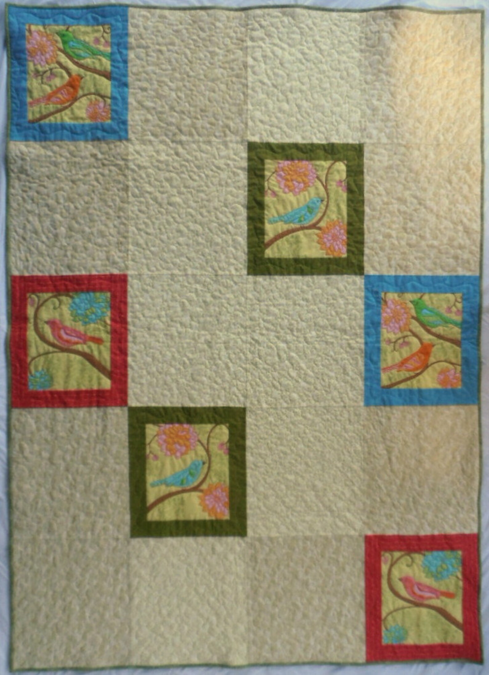 Springtime Bird Quilt, Bird Panel Quilt, Colorful Bird Quilt, Bird and ...