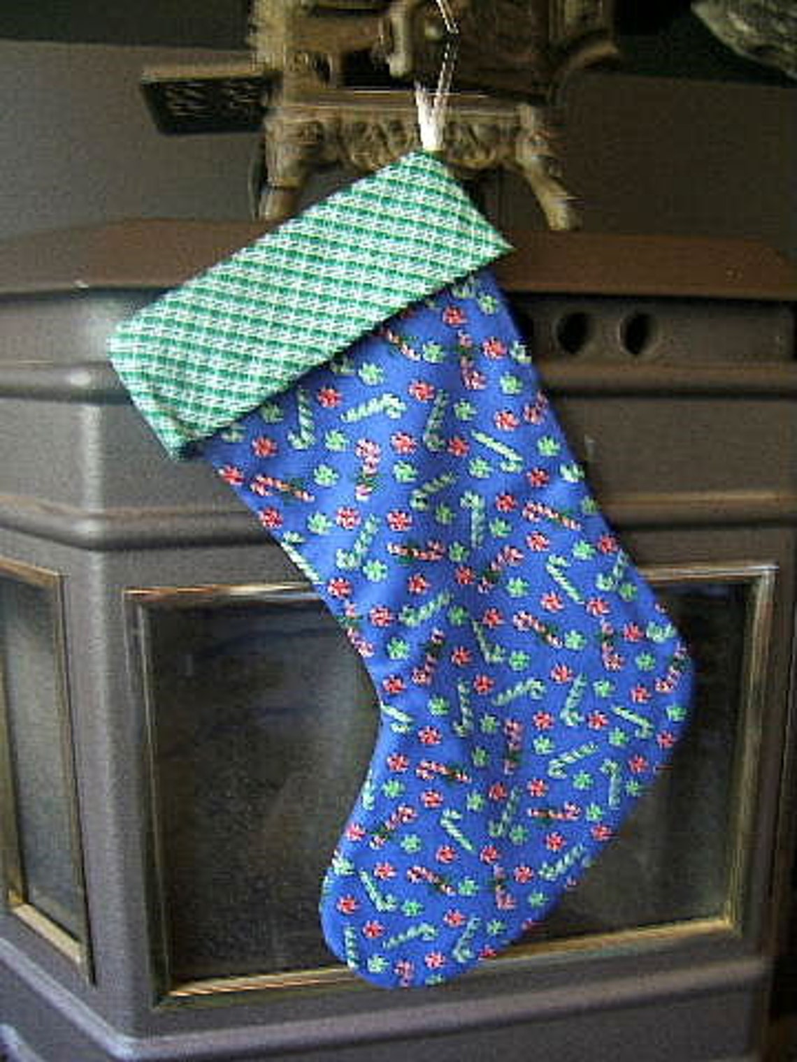 Candy Cane Stocking, Christmas Stocking, Green Plaid Christmas Stocking ...