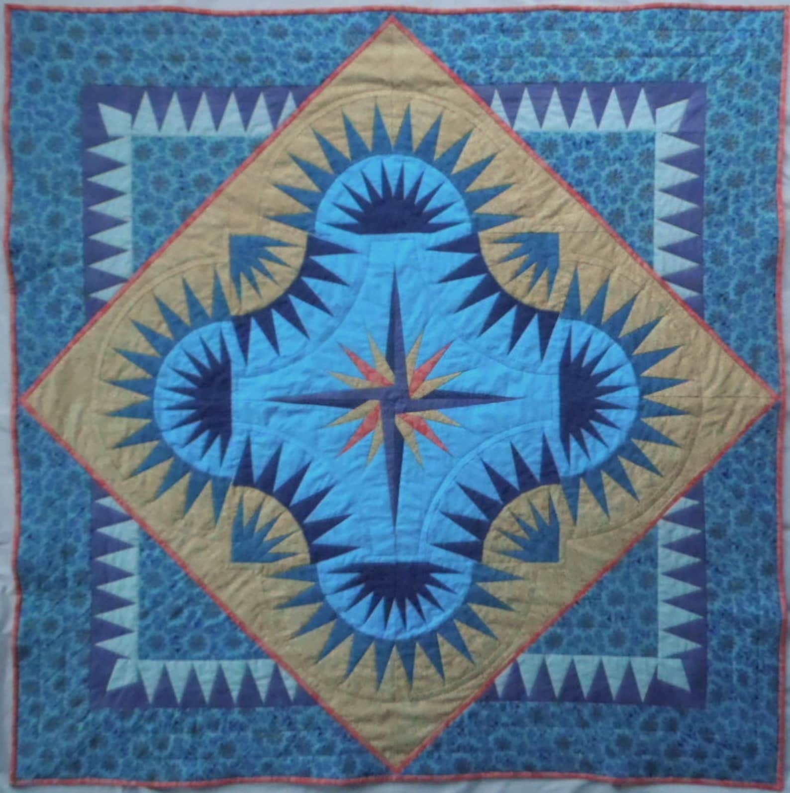 Golden Harvest Quilt, Blue and Purple Quilt, Paper Pieced Quilt, Blue ...