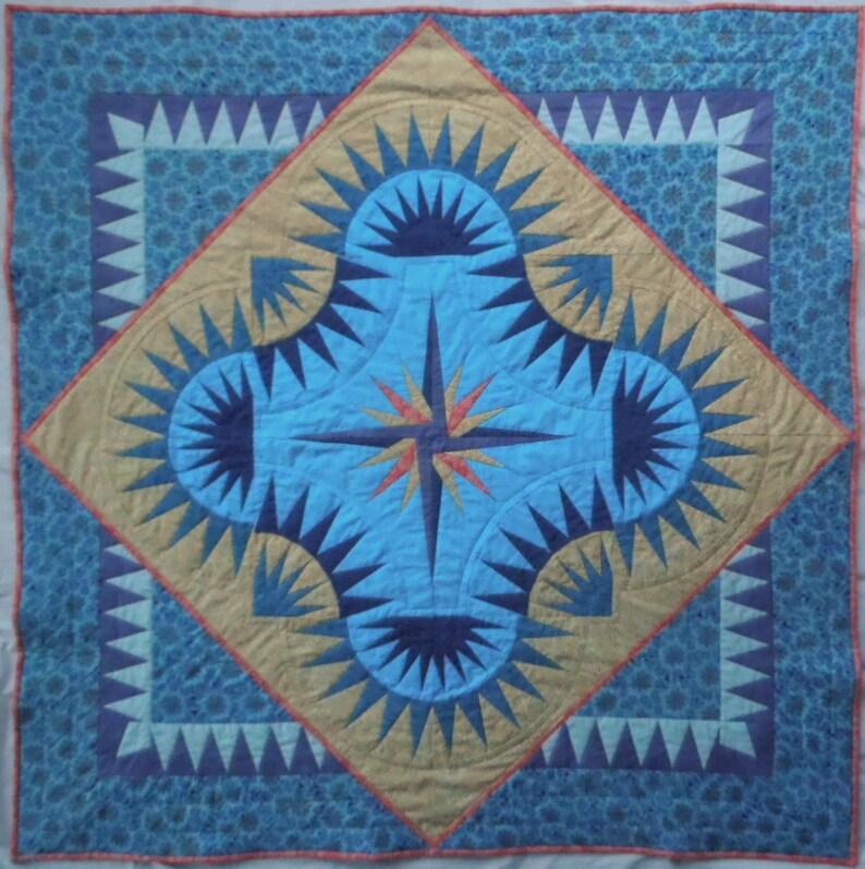 Golden Harvest Quilt, Blue and Purple Quilt, Paper Pieced Quilt, Blue ...