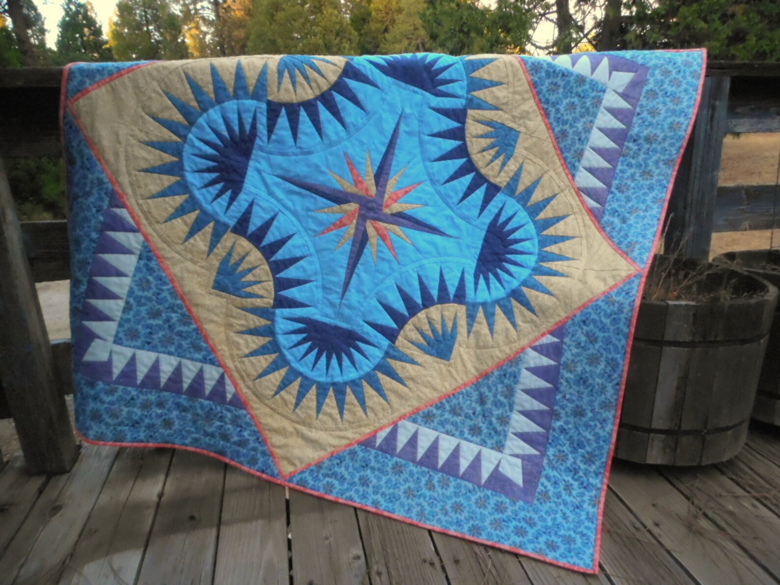 Golden Harvest Quilt, Blue and Purple Quilt, Paper Pieced Quilt, Blue ...