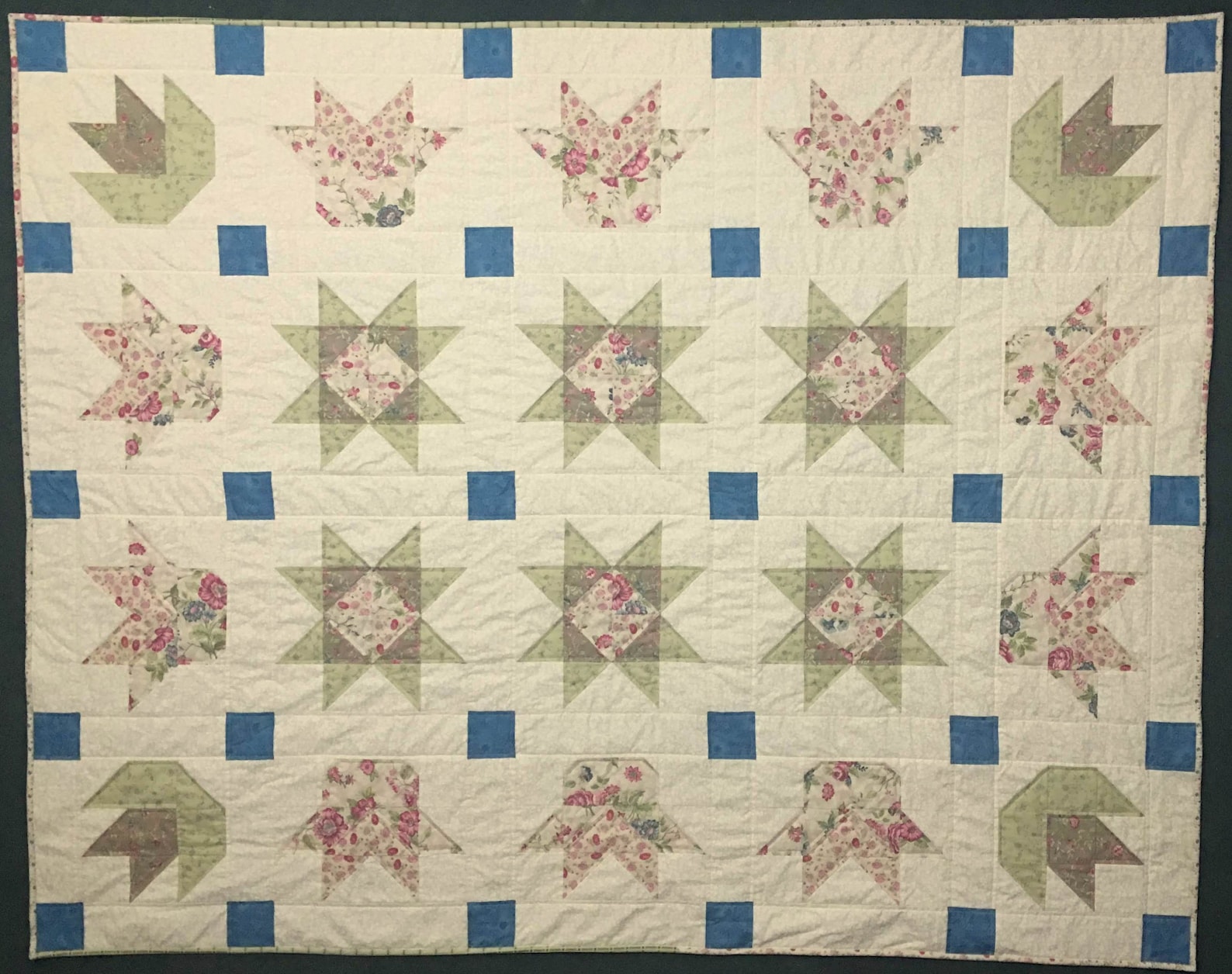 Stars and Tulips Quilt, Flower Quilt, Romantic Quilt, Floral Quilt ...