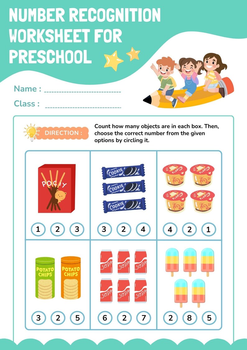 Number Recognition Worksheet for Preschool | Counting & Color Activity ...
