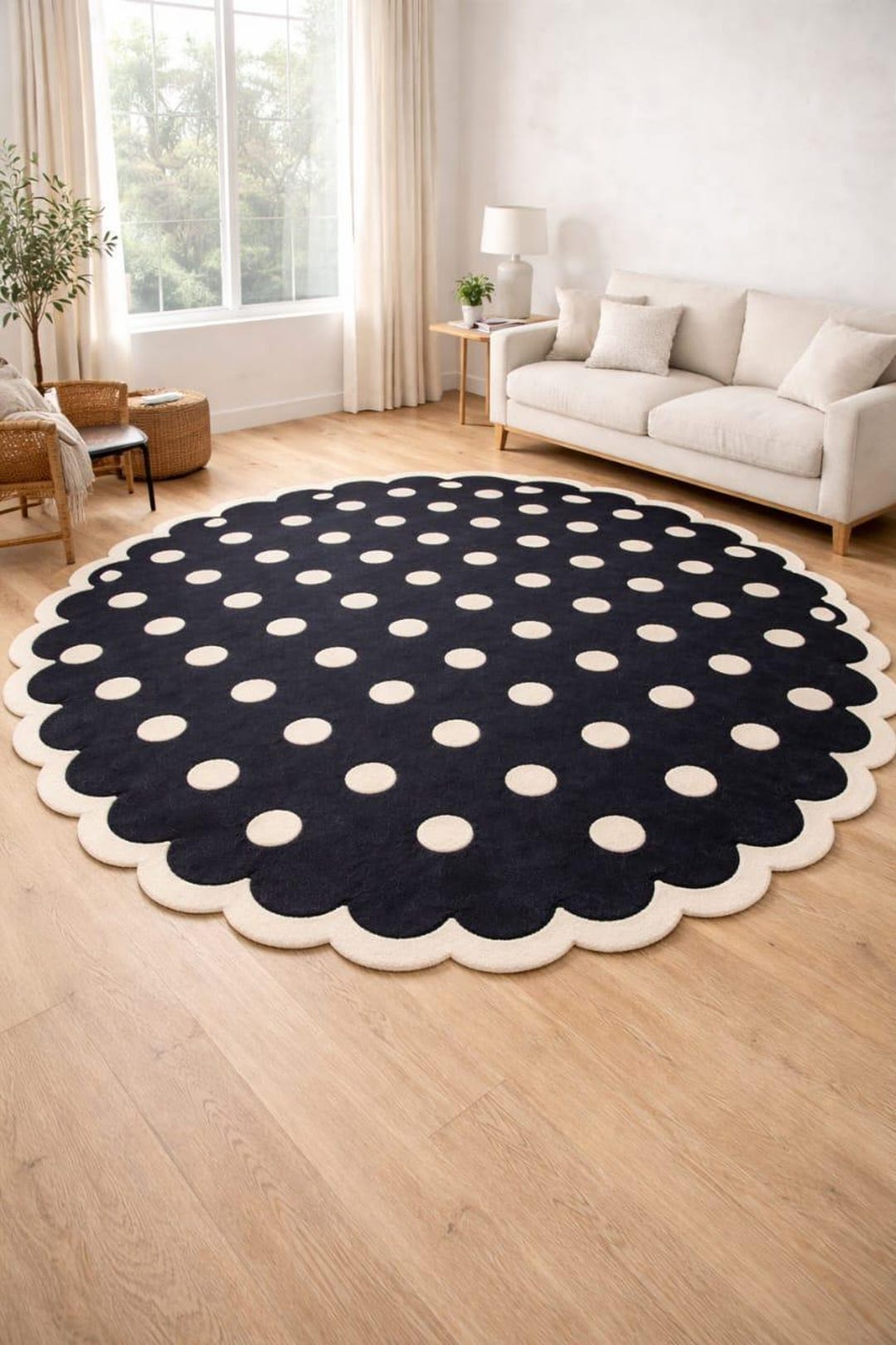 Handmade Wool Polka Dot Rug | Scalloped Nursery Carpet - Etsy