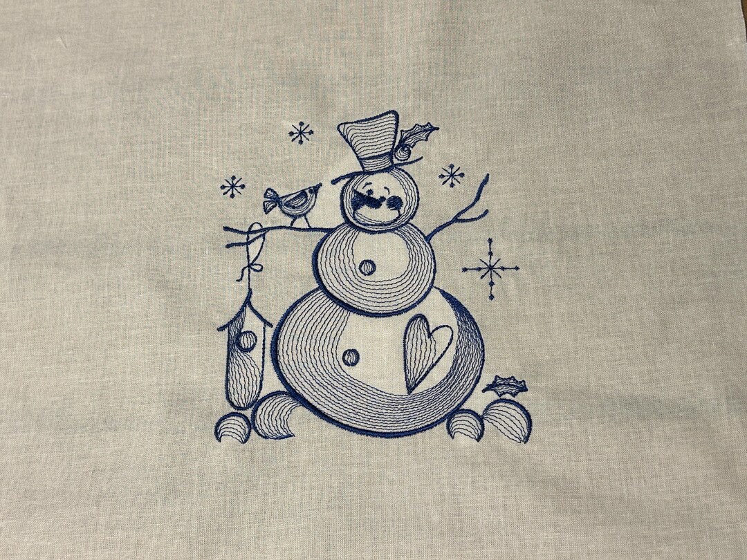 Vintage Snowmen Bluework: Machine Embroidered Quilt Squares (12 Inch) - Etsy