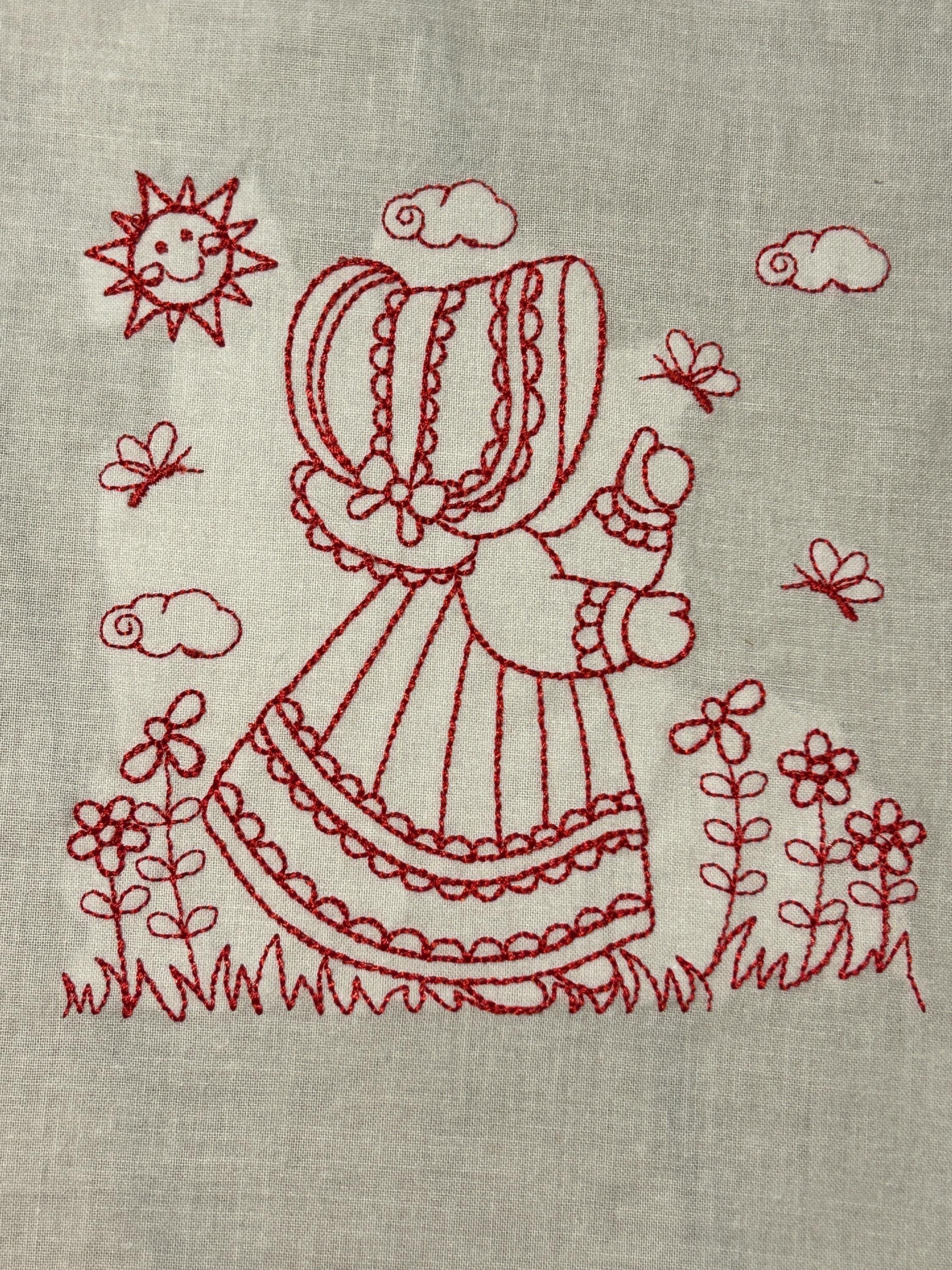 Vintage Sunbonnet Sue Redwork Blocks: Machine Embroidered Quilt Squares ...