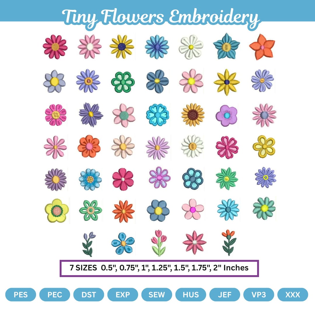 Tiny Flowers Embroidery Bundle, Mini Floral Motifs, Satin Small Flowers ...