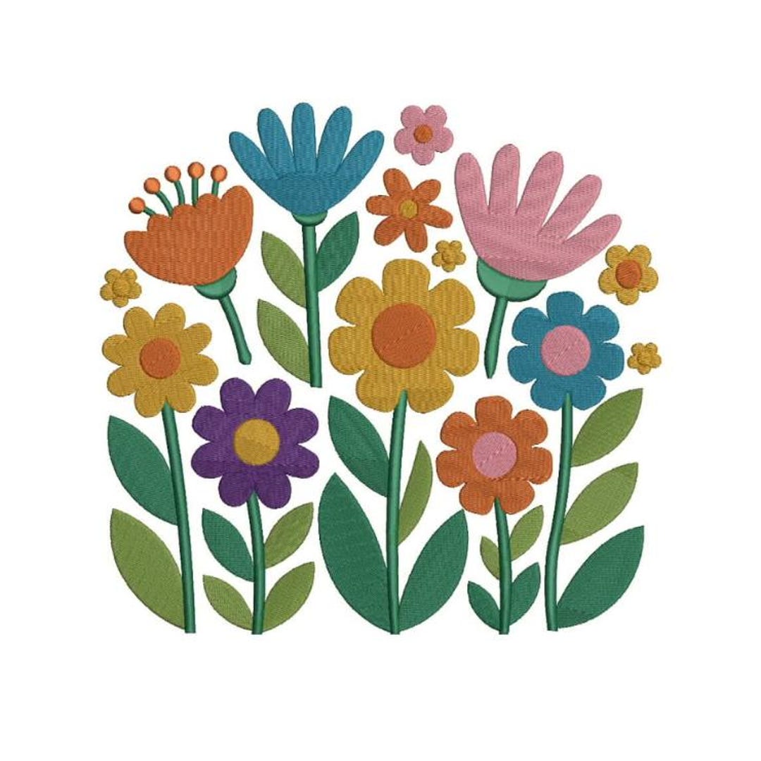 Colorful Retro Flowers Embroidery Design | Boho Floral Design ...