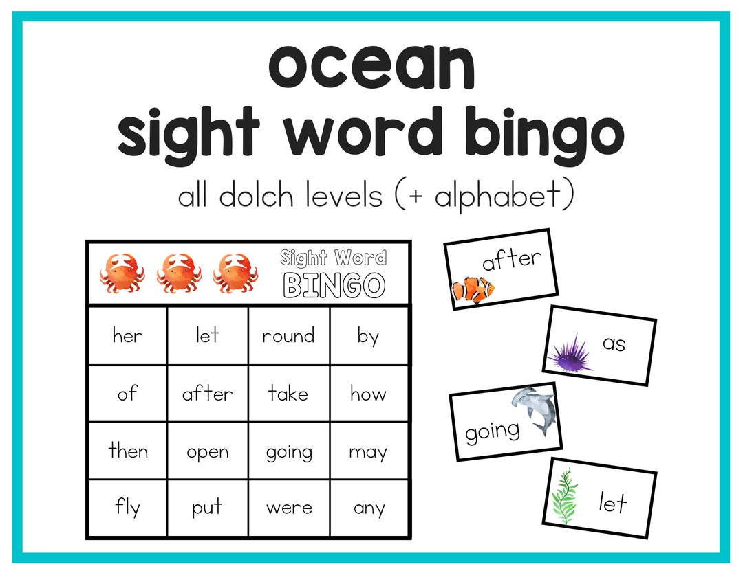 Ocean Sight Word Bingo - Etsy