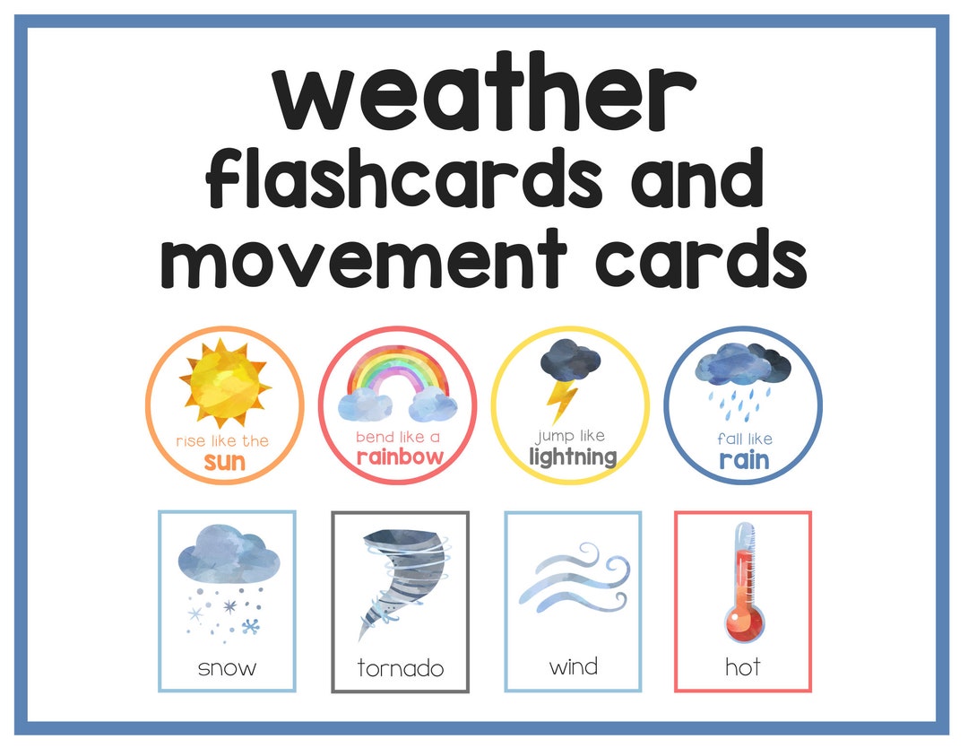 Weather Flashcards and Movement Cards - Etsy