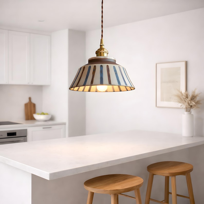 Hand Painted Vintage Style Ceramic Pendant Light Copper Socket Kitchen ...