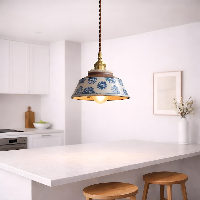 Hand Painted Vintage Style Ceramic Pendant Light Copper Socket Kitchen ...