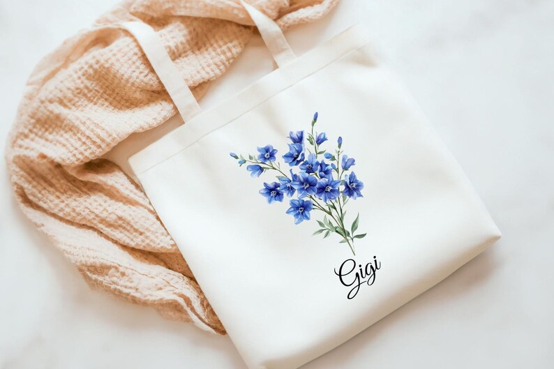 Personalized Birth Flower Tote, Custom Floral Name Gift, Birth Month ...