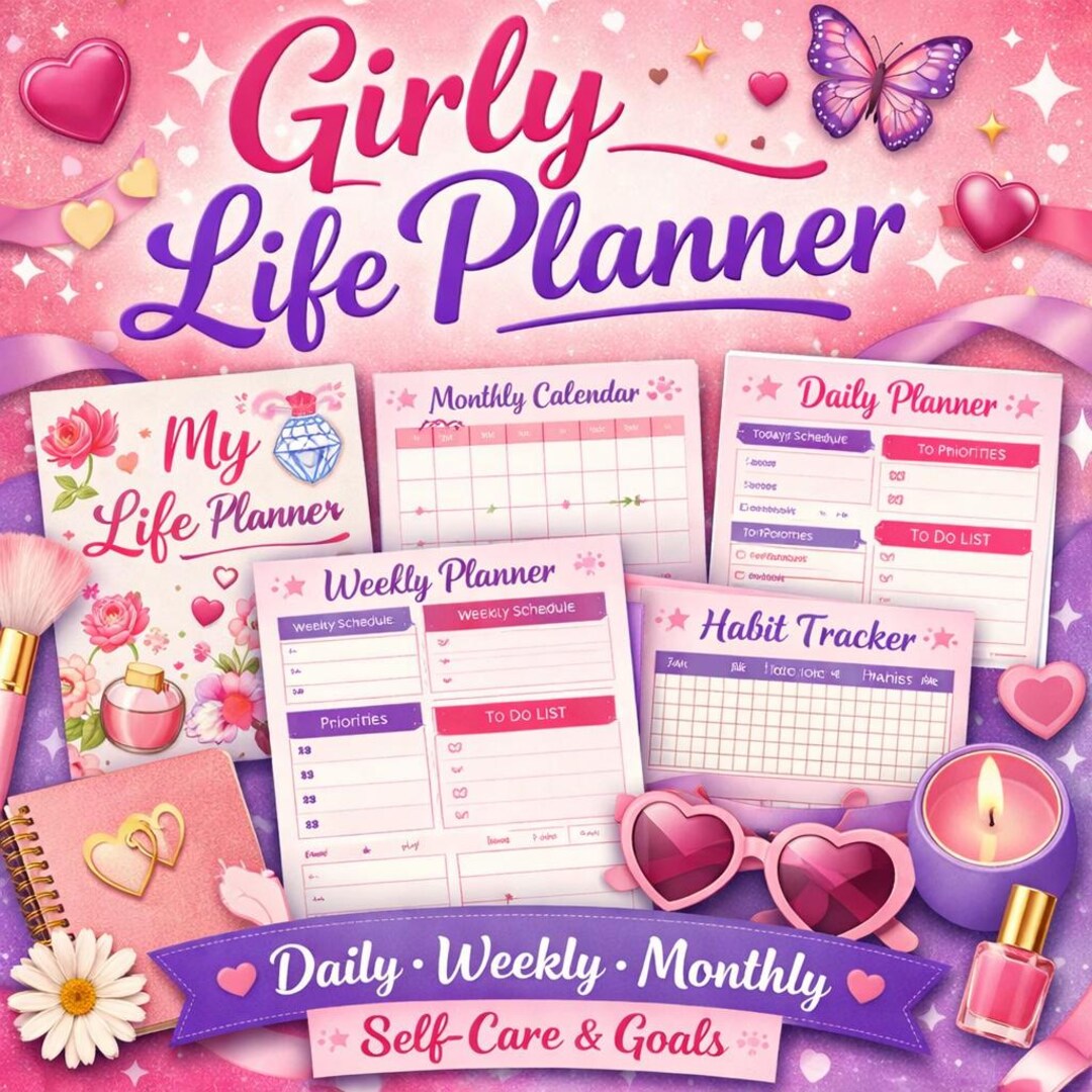 Girly Life Planner Printable PDF | Daily Weekly Monthly Planner | Self ...