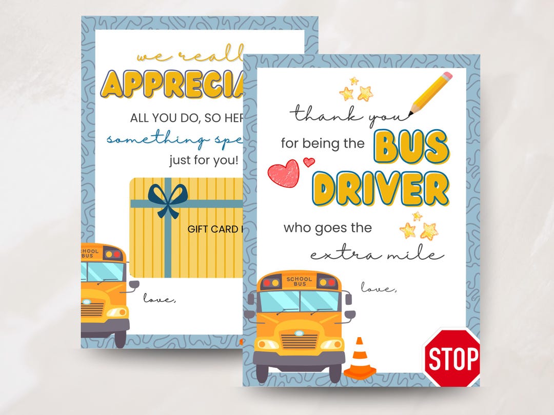 Bus Driver Appreciation Card | Thank You Gift Card Holder (PDF Pattern ...