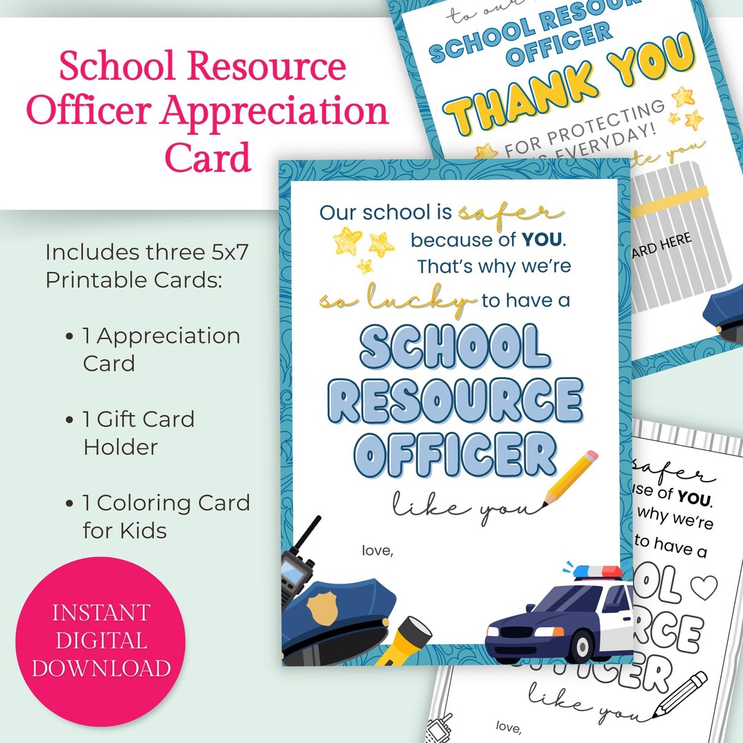 School Resource Officer Appreication Card for Teacher Digital Thank You ...