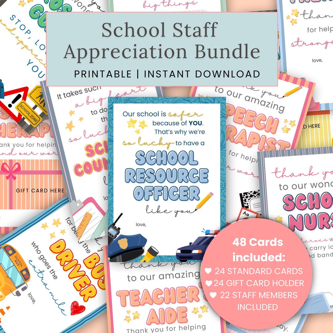School Staff Appreciation Printable Card Digital Download Thank You ...