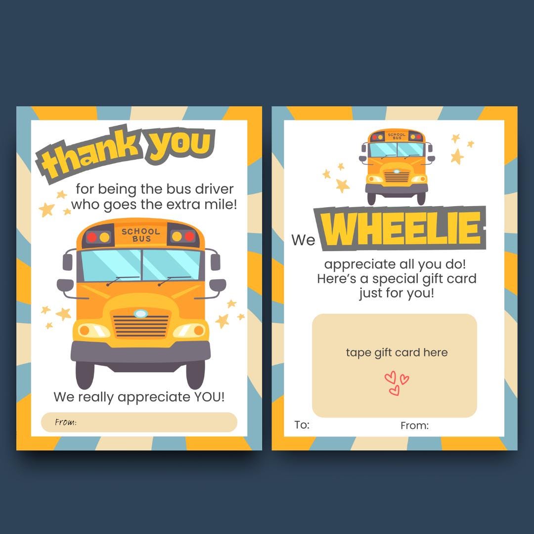 Bus Driver Appreciation Card Printable With Gift Card Holder and ...