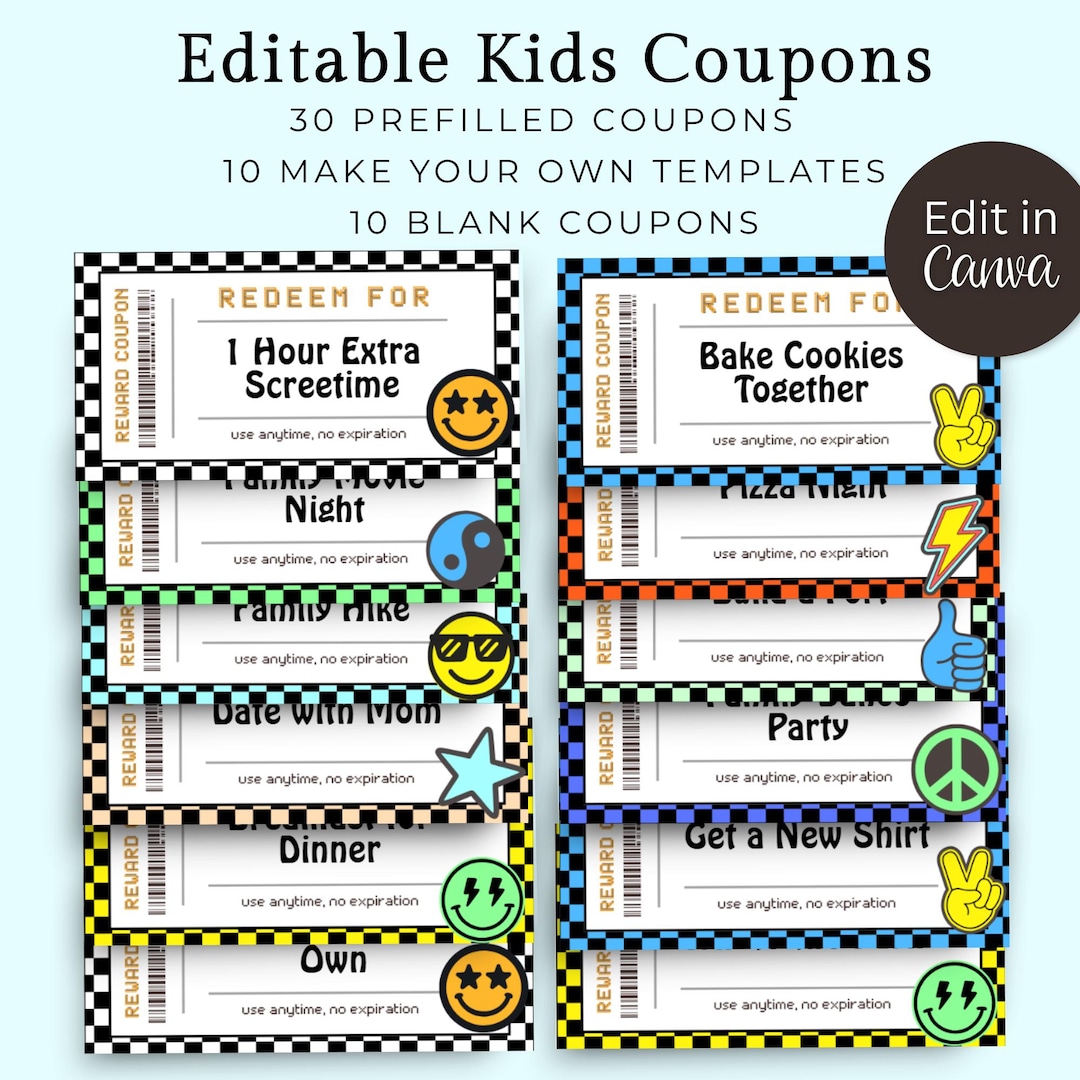 Kid Coupon Template Retro Design Printable Reward System Boys Behavior ...