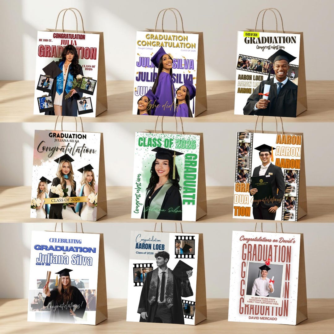 Graduation Gift Bag Templates Bundle, Editable Graduation Designs Class ...