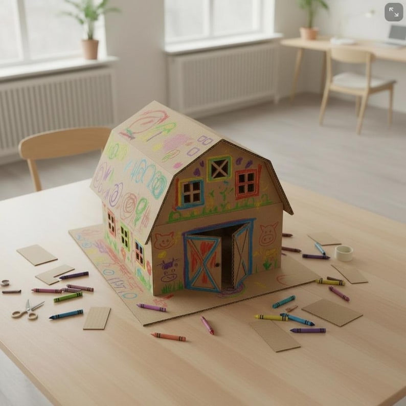 Printable Barn Template for Kids | Cardboard Farm Craft DIY - Etsy