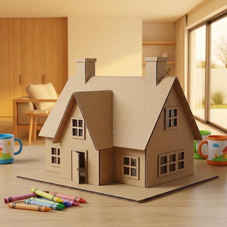 Printable Cardboard House Template for Kids | DIY Craft Activity | Easy ...