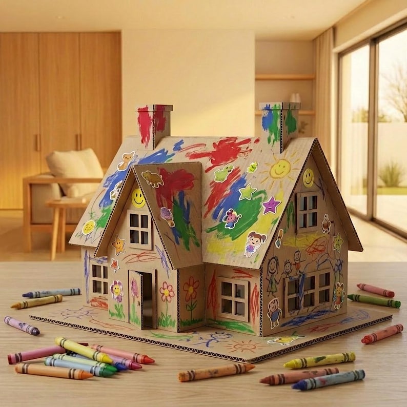 Printable Cardboard House Template for Kids | DIY Craft Activity | Easy ...