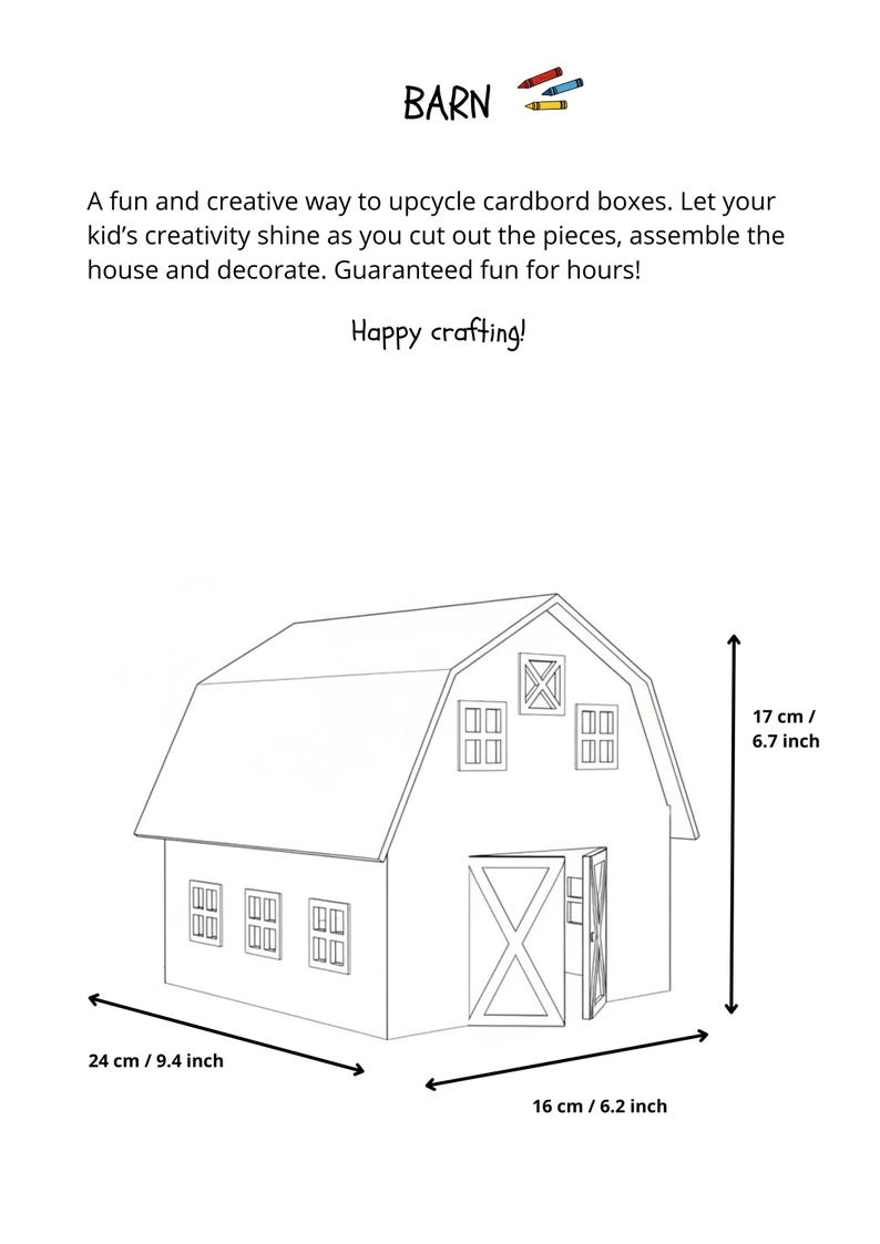 Printable Barn Template for Kids | Cardboard Farm Craft DIY - Etsy