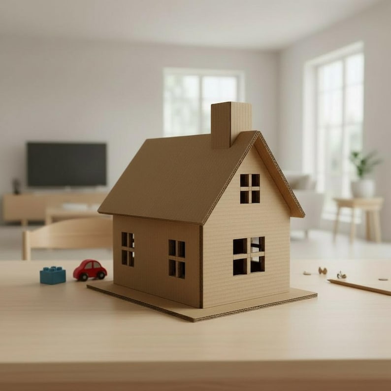 Easy Printable House Template for Kids | Cardboard Craft DIY | Simple ...