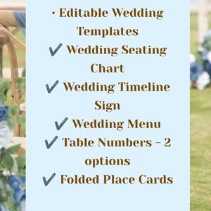 Editable Blue Floral Wedding Sign Bundle, Canva Templates (digital ...