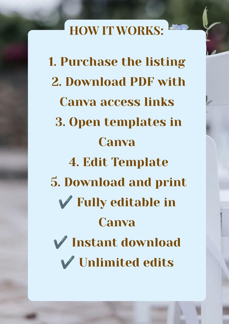 Editable Blue Floral Wedding Sign Bundle, Canva Templates (digital ...