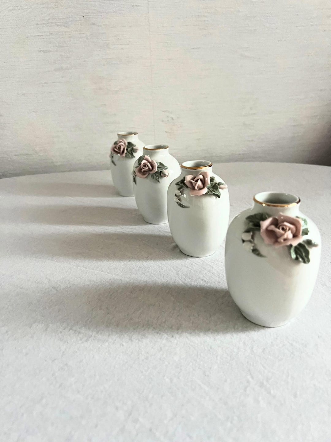 Ćmielów Mini Porcelain Vase With Pink Rose | Polish Vintage Bud Vase ...