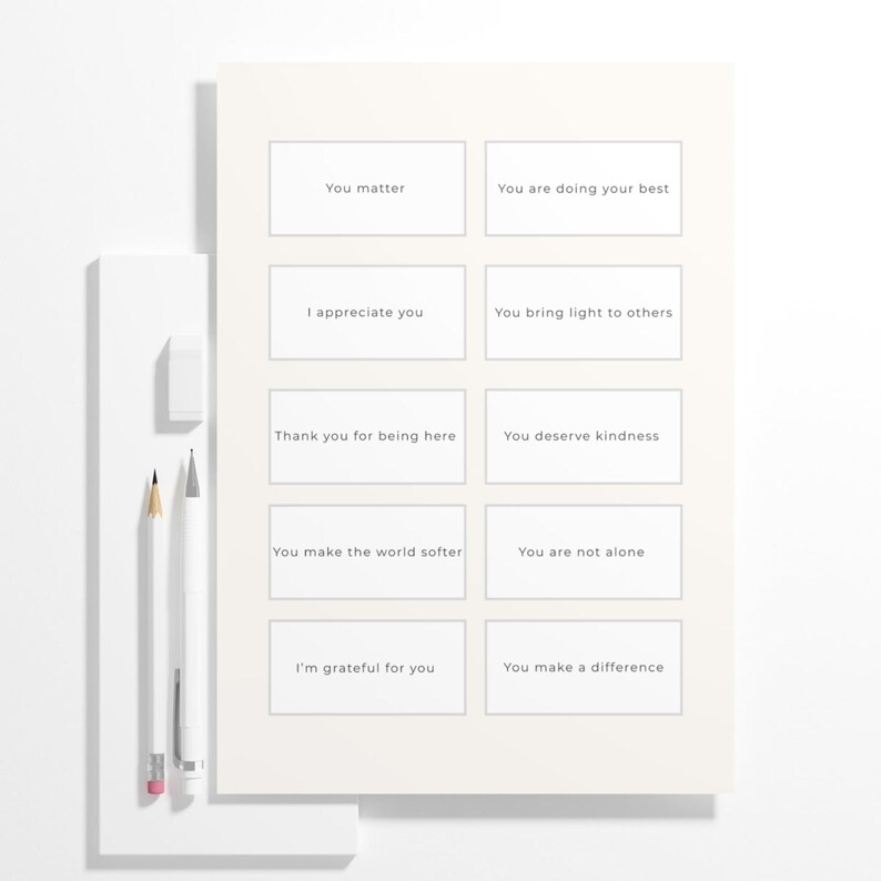 30 Minimalist Appreciation Cards Printable Universal Kindness Messages ...