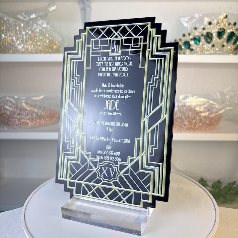 Black Acrylic Quinceañera Invitation - Etsy