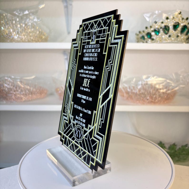 Black Acrylic Quinceañera Invitation - Etsy