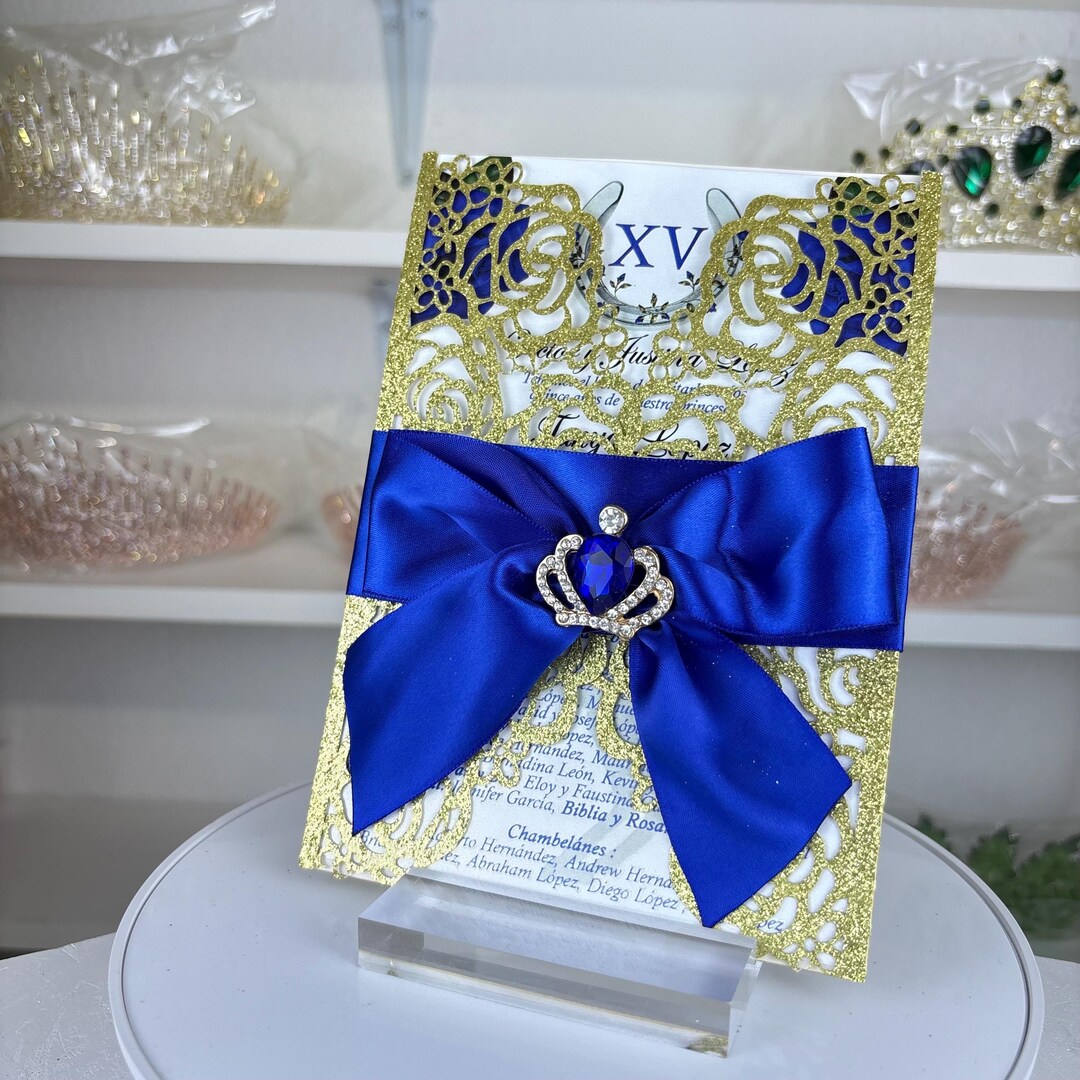 Gold Glitter/royal Blue Lase Cut Quinceañera Invitation - Etsy